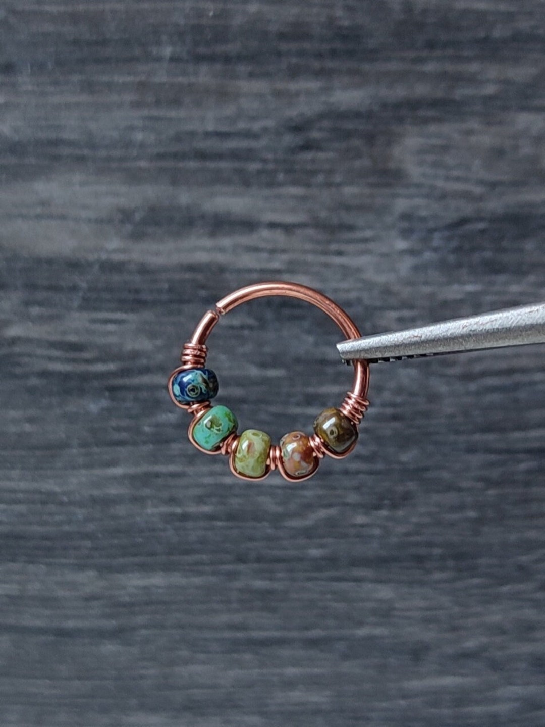 Copper Earth Tones Beaded Nose Ring, Boho Wire Wrapped Cartilage ...