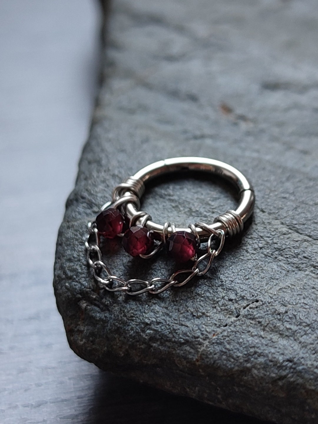 14g Septum Clicker With Chain and Garnet Beads in 316 Surgical Steel ...