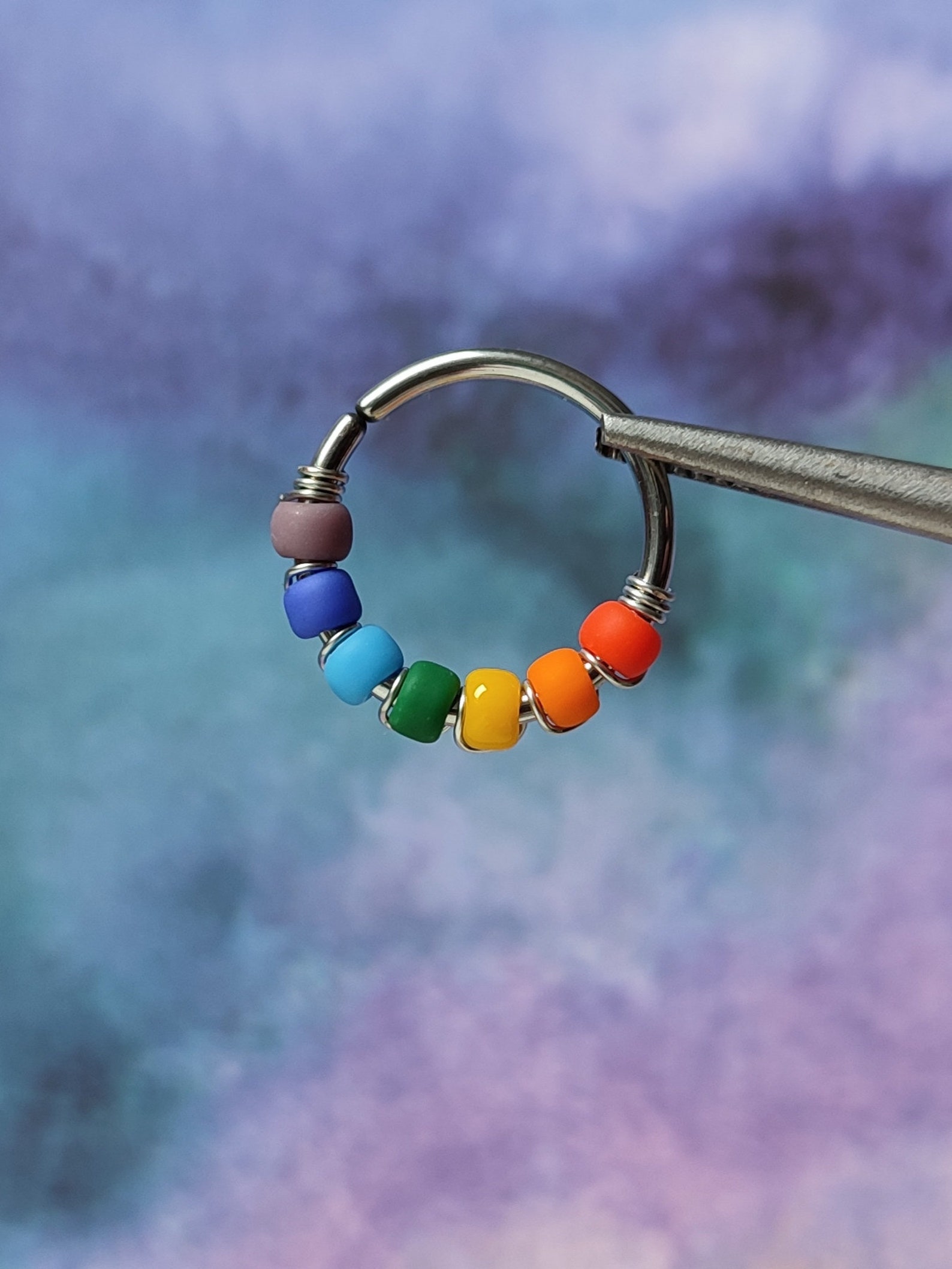 Rainbow Cartilage Ring, Handmade Sterling Silver or Surgical Steel Body ...