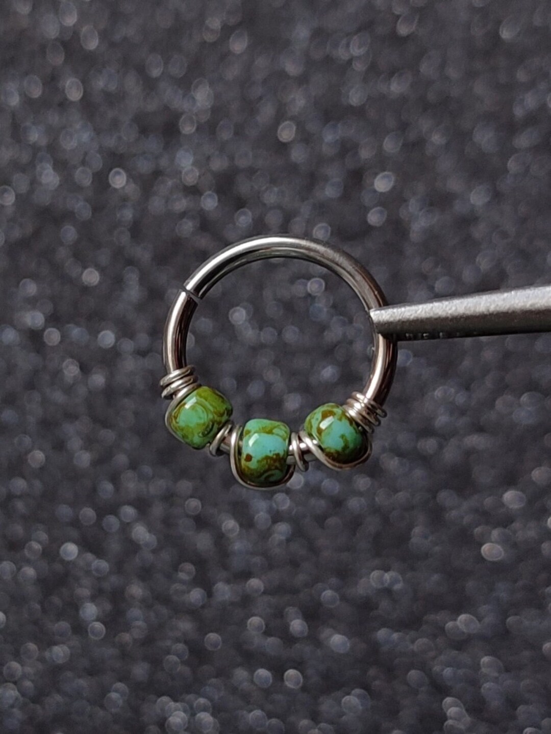Turquoise Bead Septum Ring, 16g Handmade Helix or Nostril Piercing ...