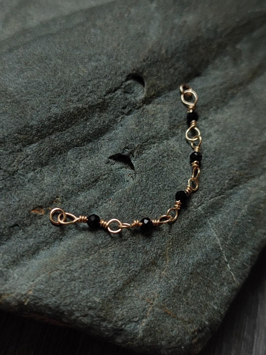 Onyx Piercing Chain in 14k Gold Filled, Black Gemstone Double Nostril ...