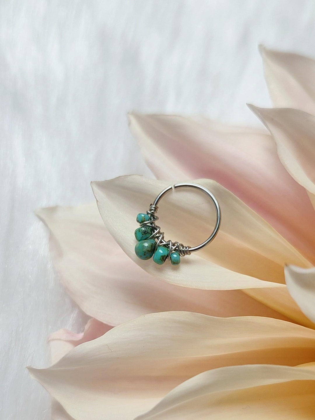 Turquoise Septum Ring, Glass Beads on Surgical Steel Helix or Nostril ...