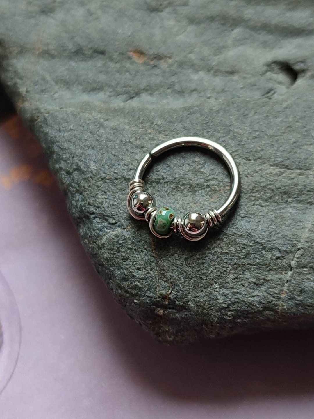 Silver and Turquoise Bead Nose Ring, 316 Surgical Steel Beaded Hoop for ...