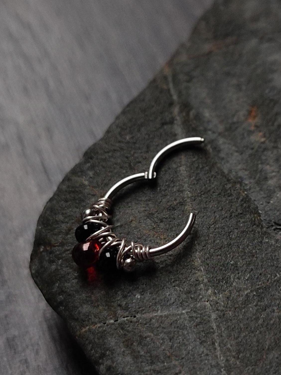 Septum Clicker With Blood Red Teardrop, Cartilage or Nose Piercing Ring ...