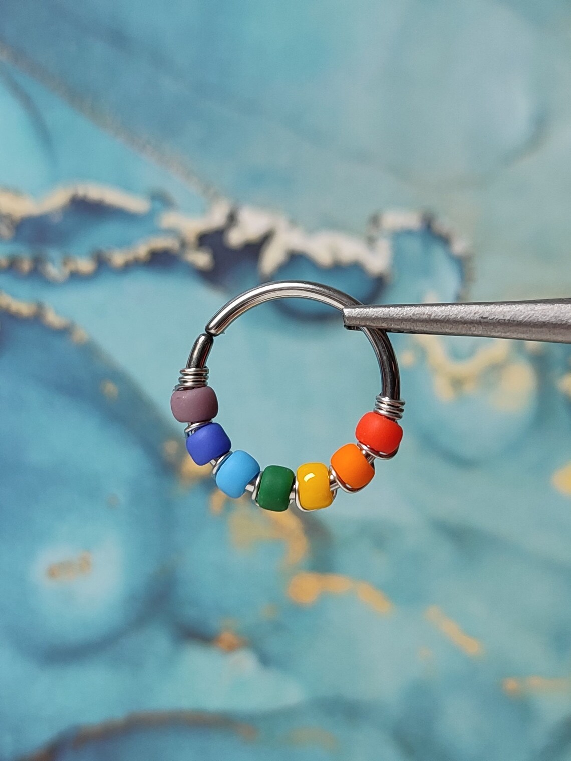 Rainbow Cartilage Ring, Handmade Sterling Silver or Surgical Steel Body ...