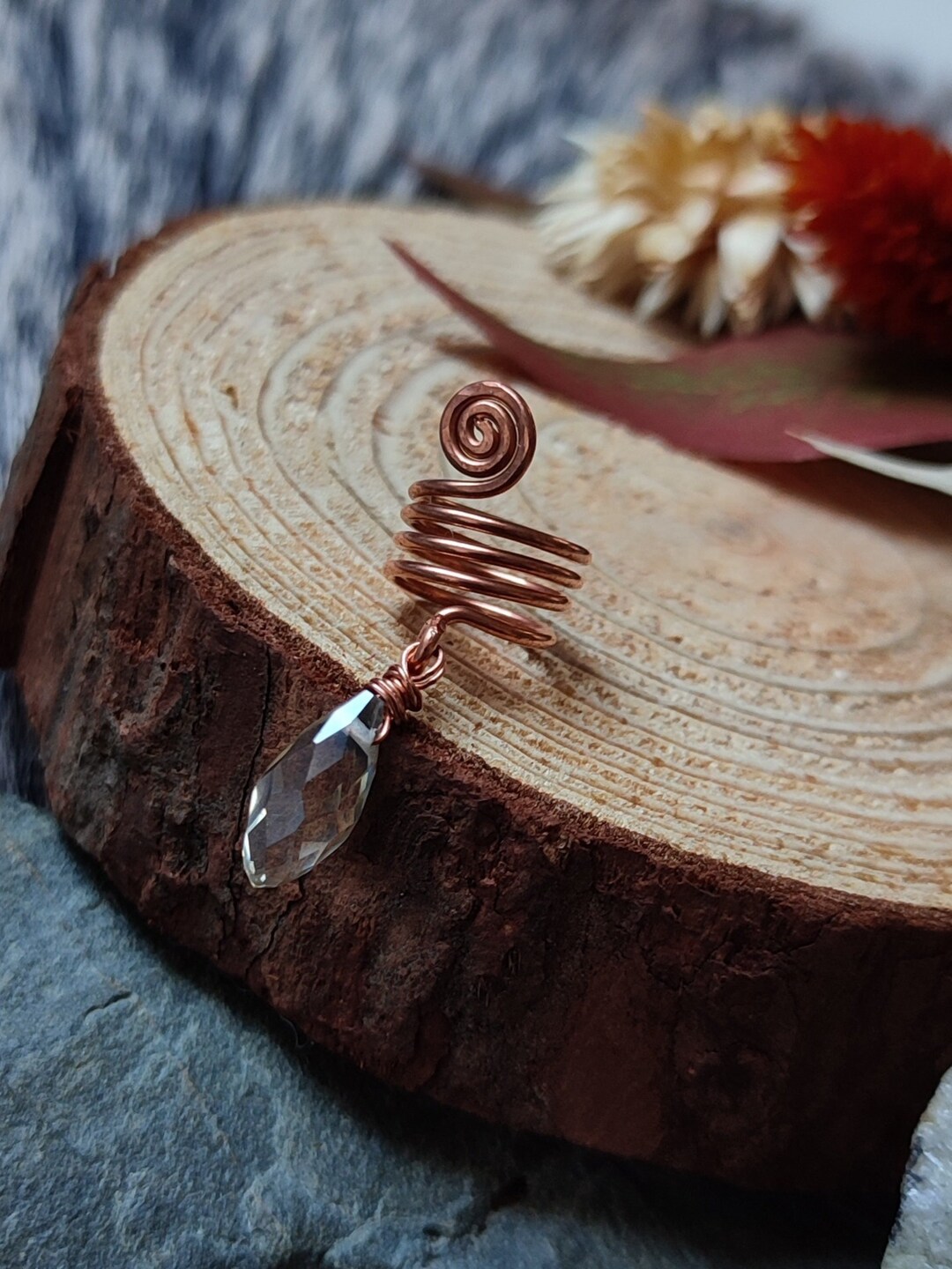 Copper Dreadlock Spiral With Teardrop Charm, Handmade Hair Jewelry, Loc ...