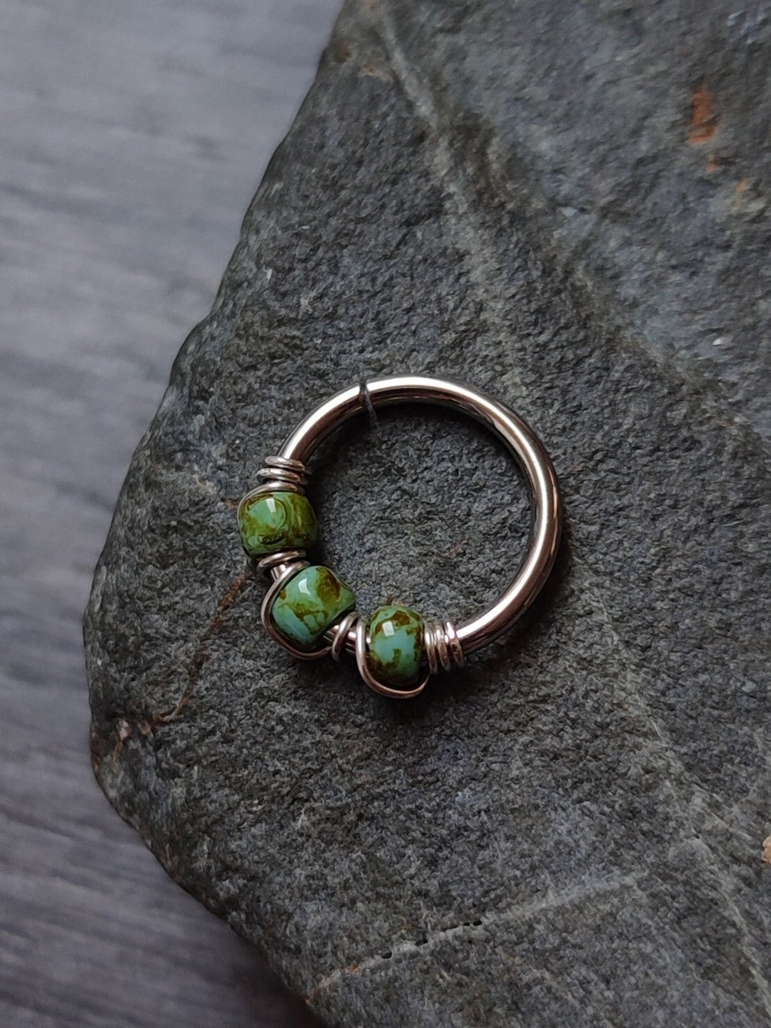Turquoise Bead Septum Ring, 16g Handmade Helix or Nostril Piercing ...