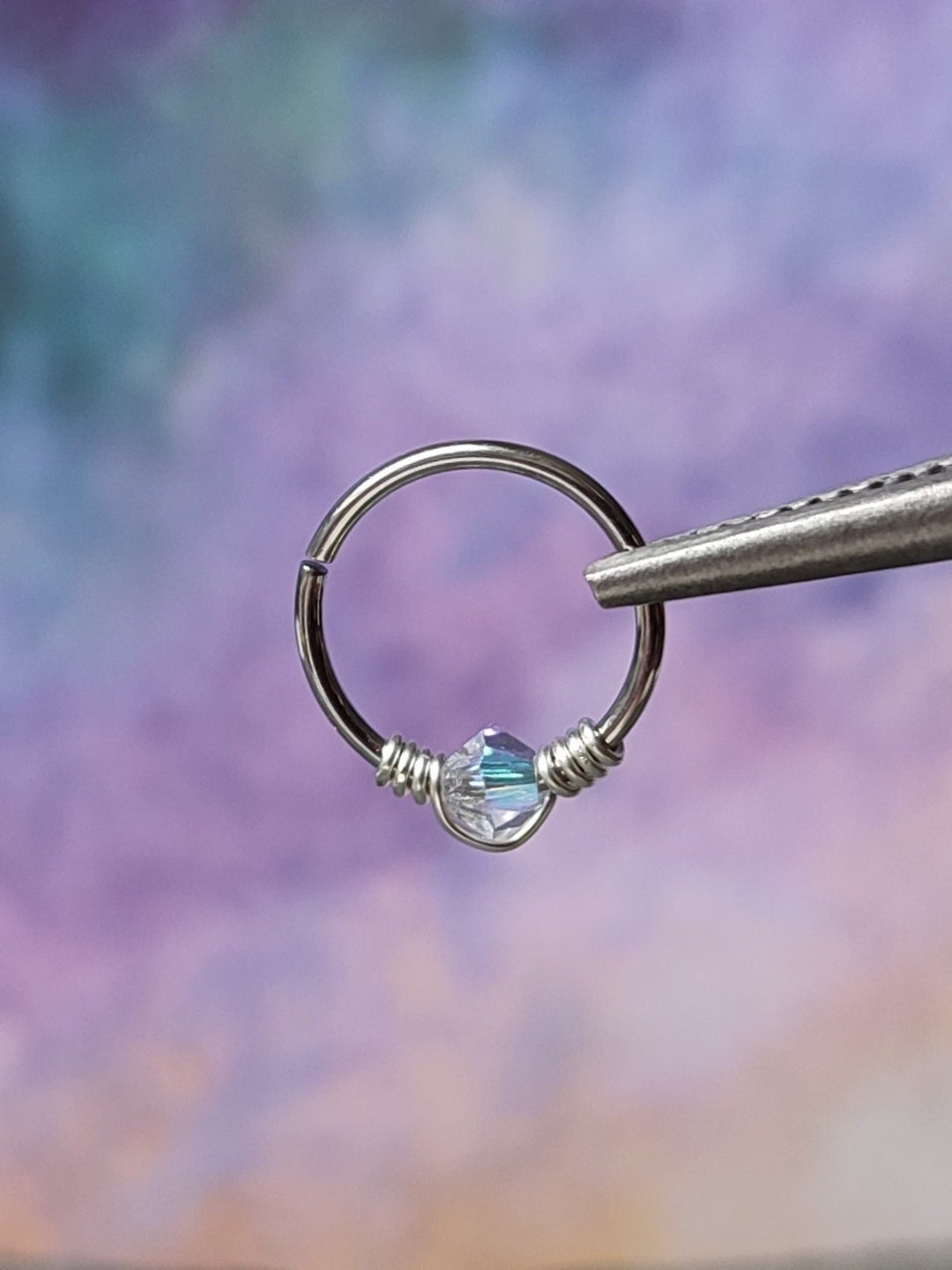 Crystal Nose Ring, Minimalist Handmade Snug Piercing Jewelry, Sterling ...