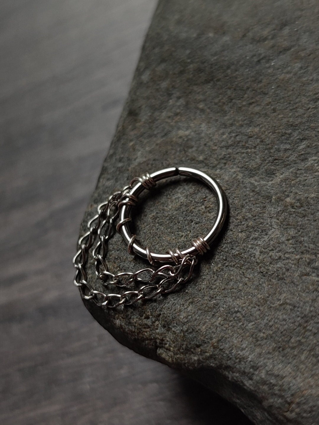Double Chain Piercing Ring, Handmade Surgical Steel Cartilage or Septum ...