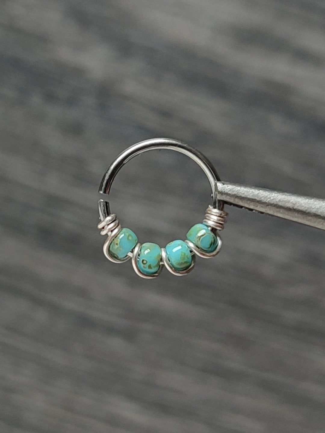 Mini Turquoise Bead Nose Ring: Handmade Surgical Steel Piercing Hoop - Etsy