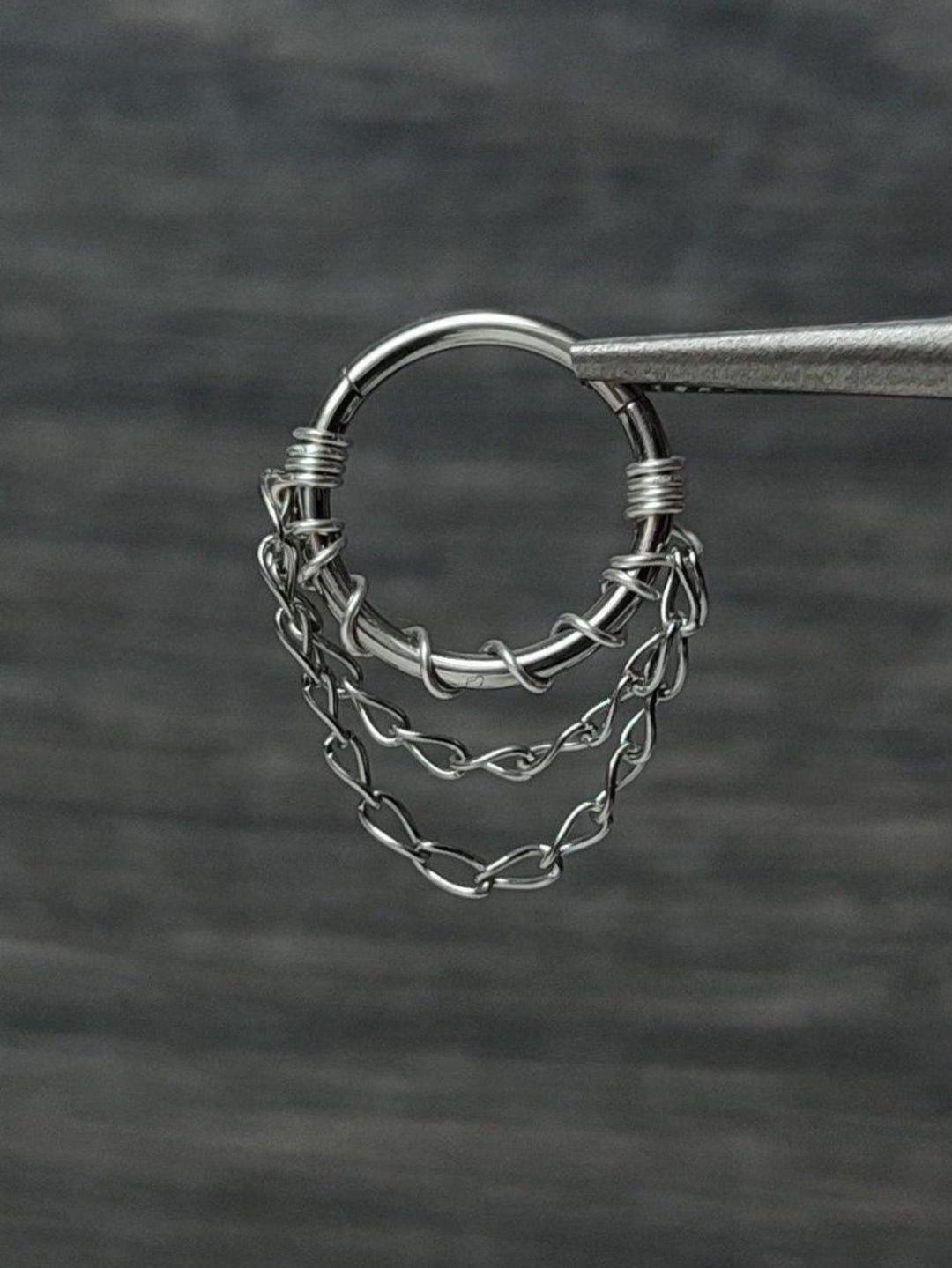 16g Clicker Double Chain Septum Ring in 316 Surgical Steel, Handmade ...