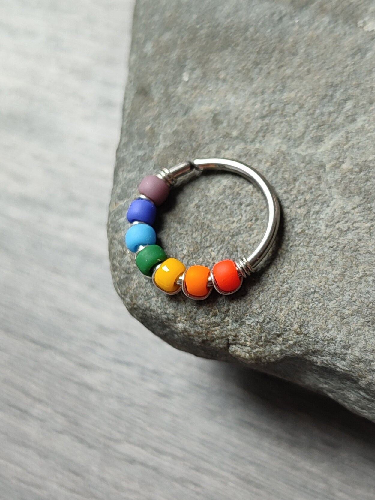 Rainbow Cartilage Ring, Handmade Sterling Silver or Surgical Steel Body ...
