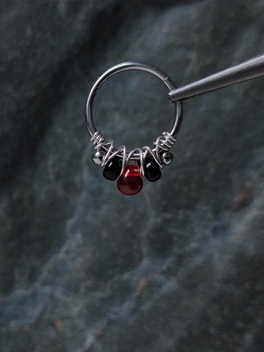 Septum Clicker With Blood Red Teardrop, Cartilage or Nose Piercing Ring ...