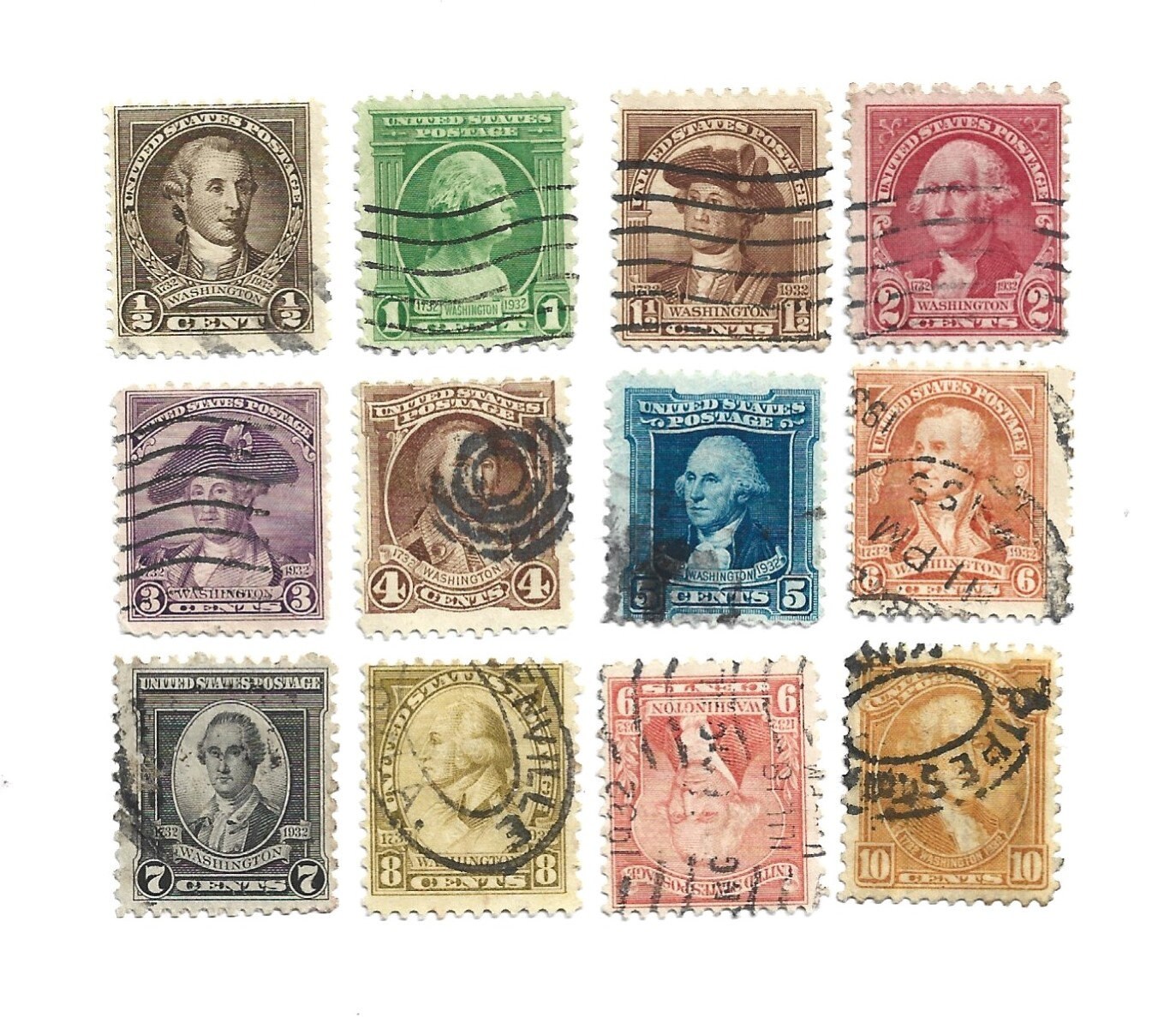 1932 U.S Postage 704-715 George Washington Bicentennial Stamp Set .5c ...