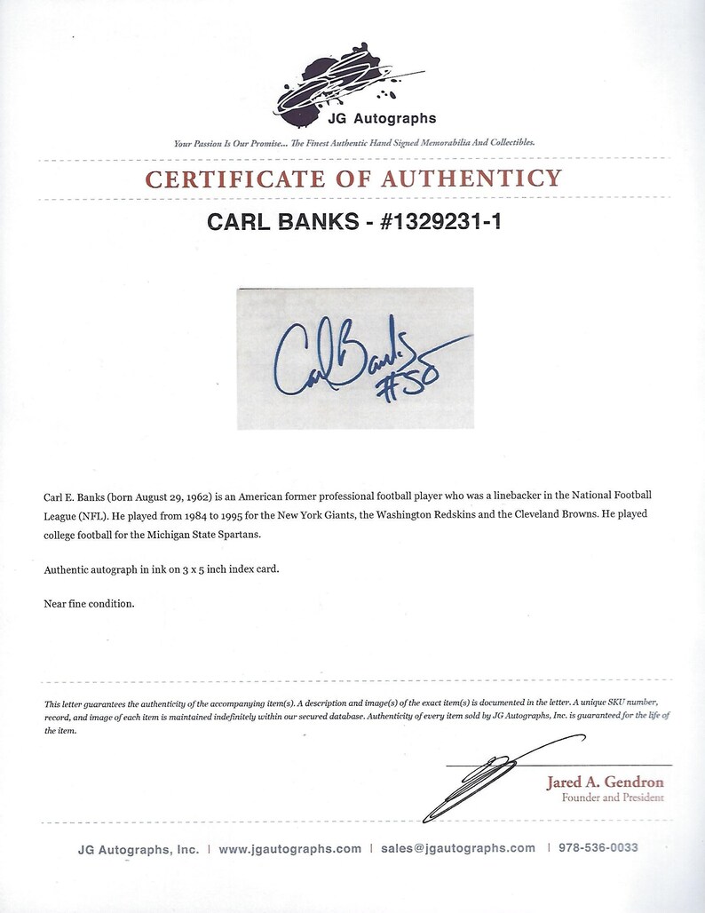 NFL Linbackers Carl Banks or Duane Bickett NFL Autographed 3x5 - Etsy UK