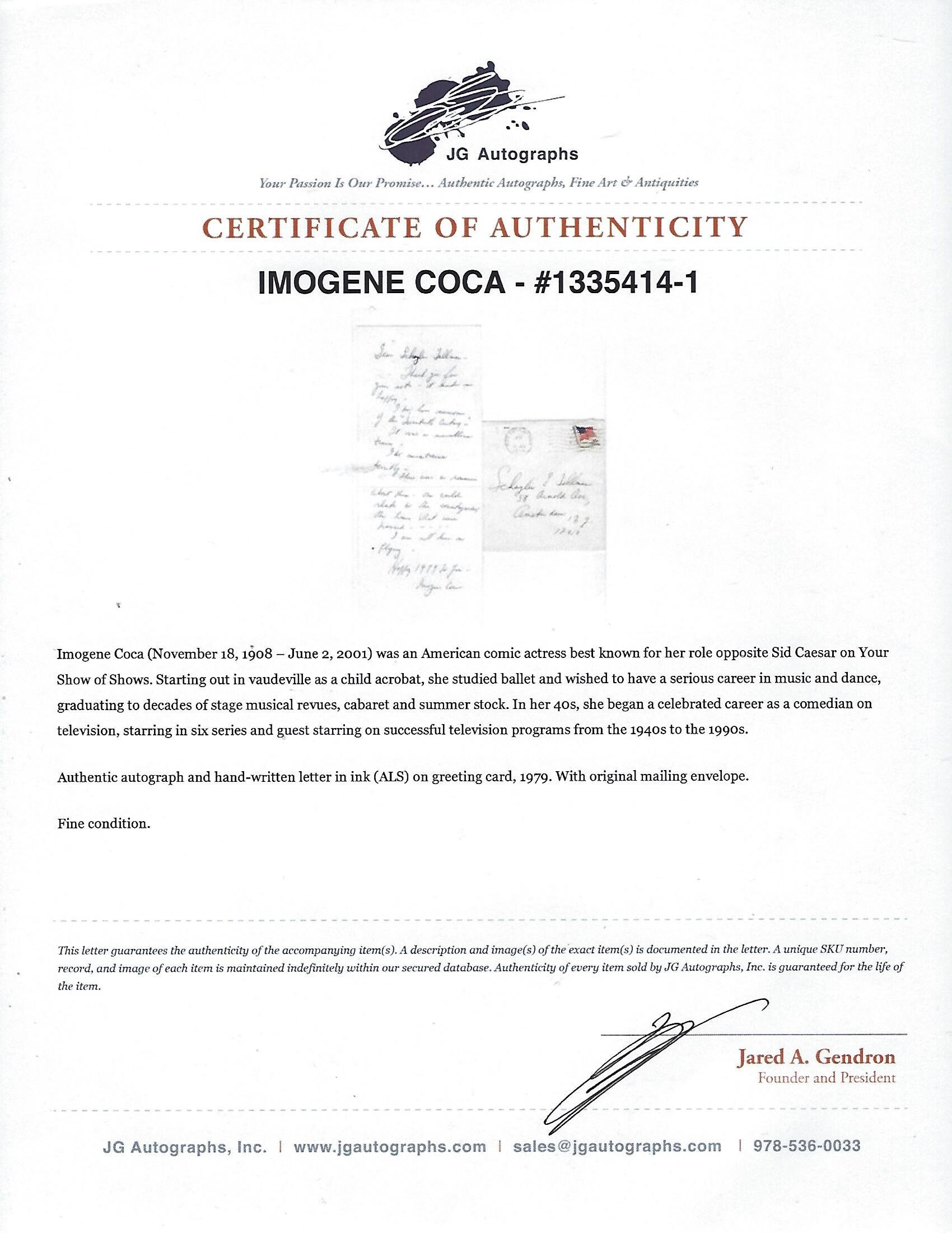 Actress Imogene Coca Comic Actress: your Show of Shows Autographed ...