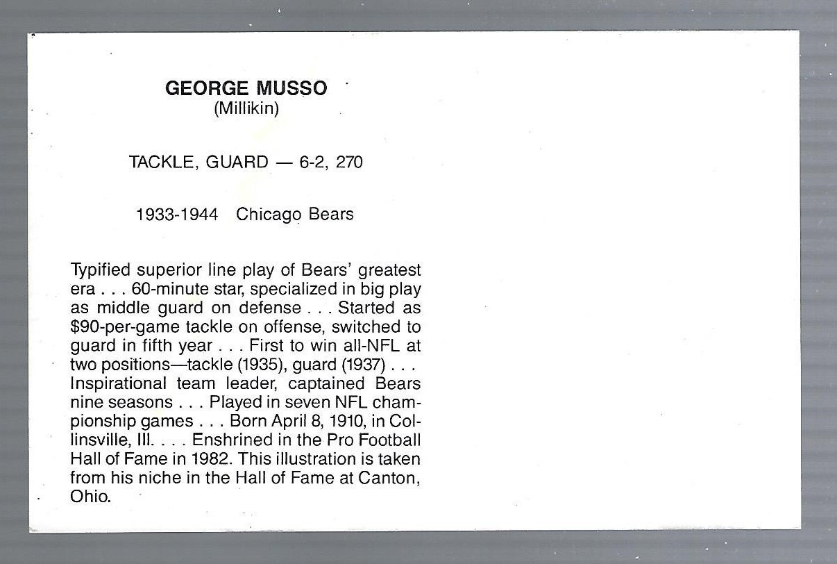 NFL George Musso Football Hall of Fame, Chicago Bears HOF Signed ...