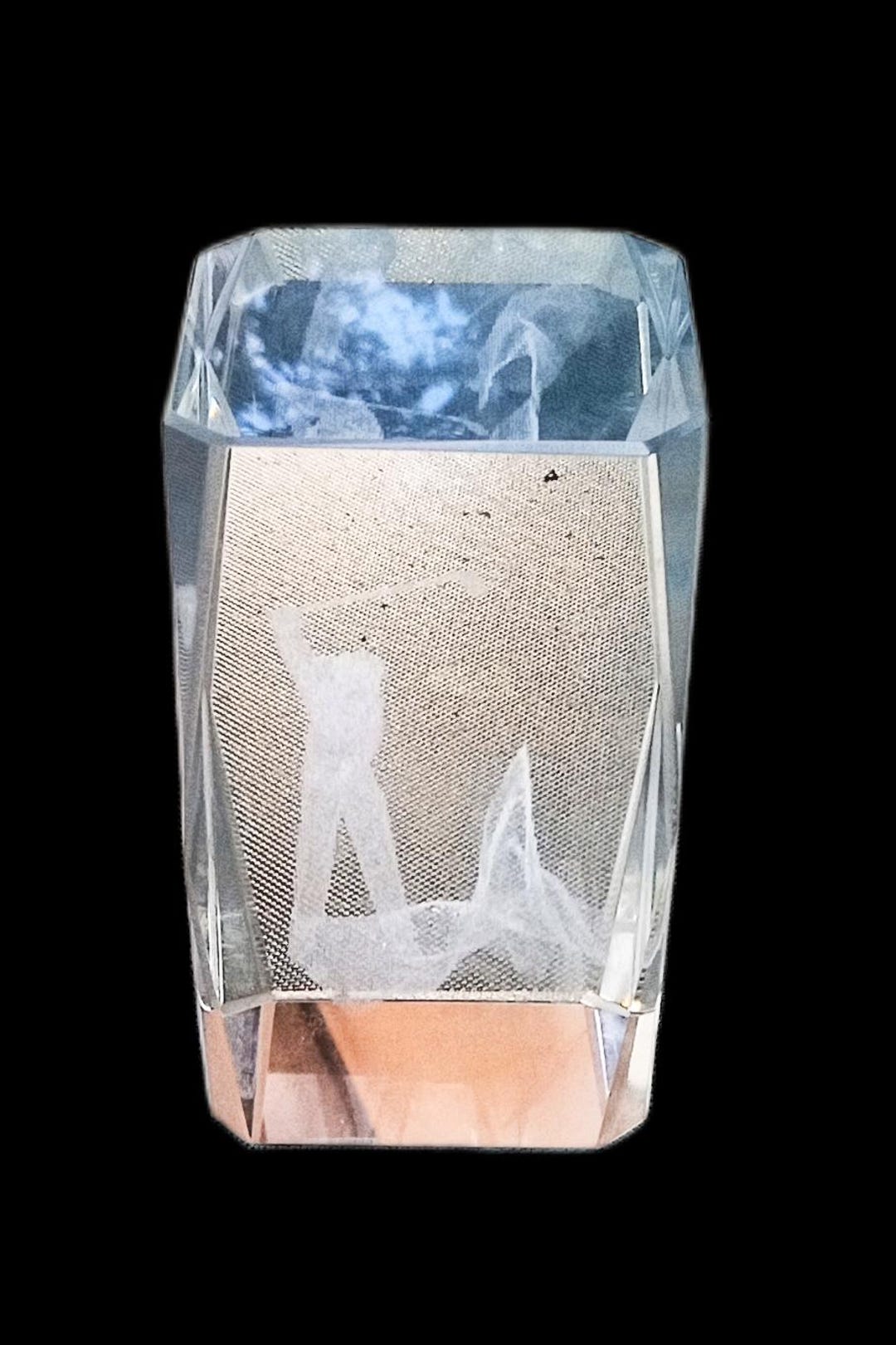 Paperweight 3D Laser Etched Crystal 3"x 2" Cube Golf Ball Fairway Male ...