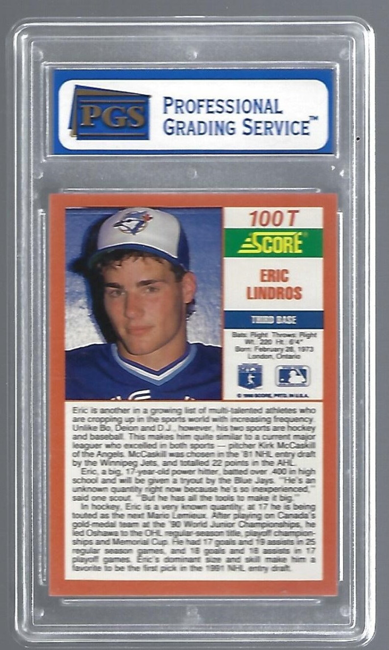 1990 Score Traded Eric Lindros Rookie Card 100T Toronto Blue Jays PGS ...