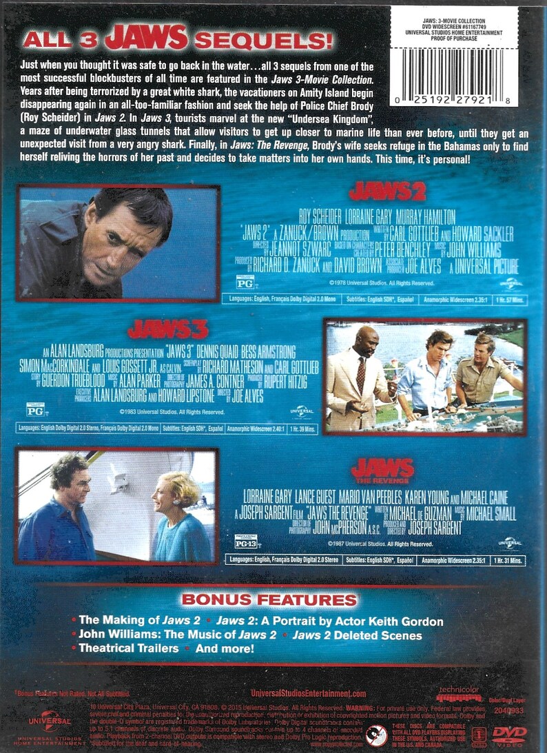 DVD Jaws 3-movie Collection 3 Disc Set Used Good Condition - Etsy