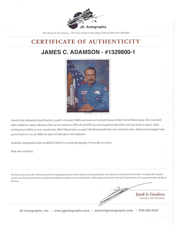 Collectibles SCIENCE James C Signed Official NASA 8x10 Photograph Coa ...