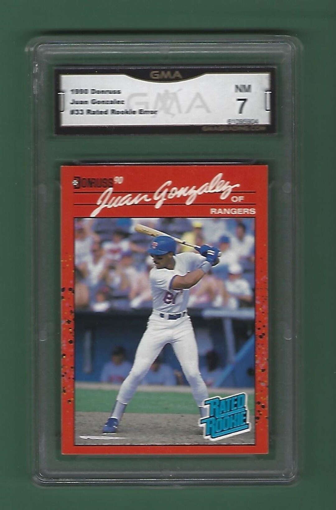 1990 Donruss 33 Juan Gonzalez Rated Rookie Error Reverse Negative or ...