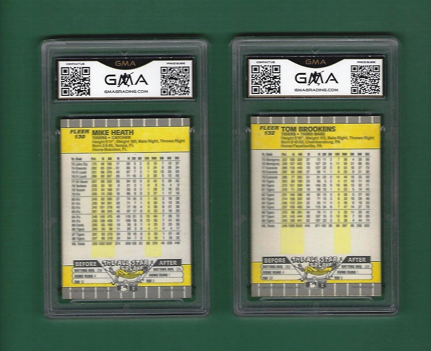 1989 Fleer 130 Mike Heath 132 Tom Brookens Wrong Back Errors GMA Graded ...