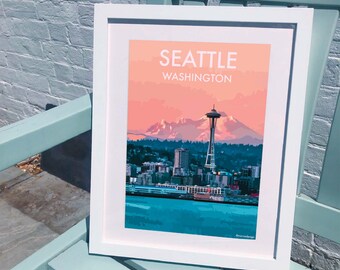 Illustrated City Landmarks of Seattle, Washington (print) - Etsy