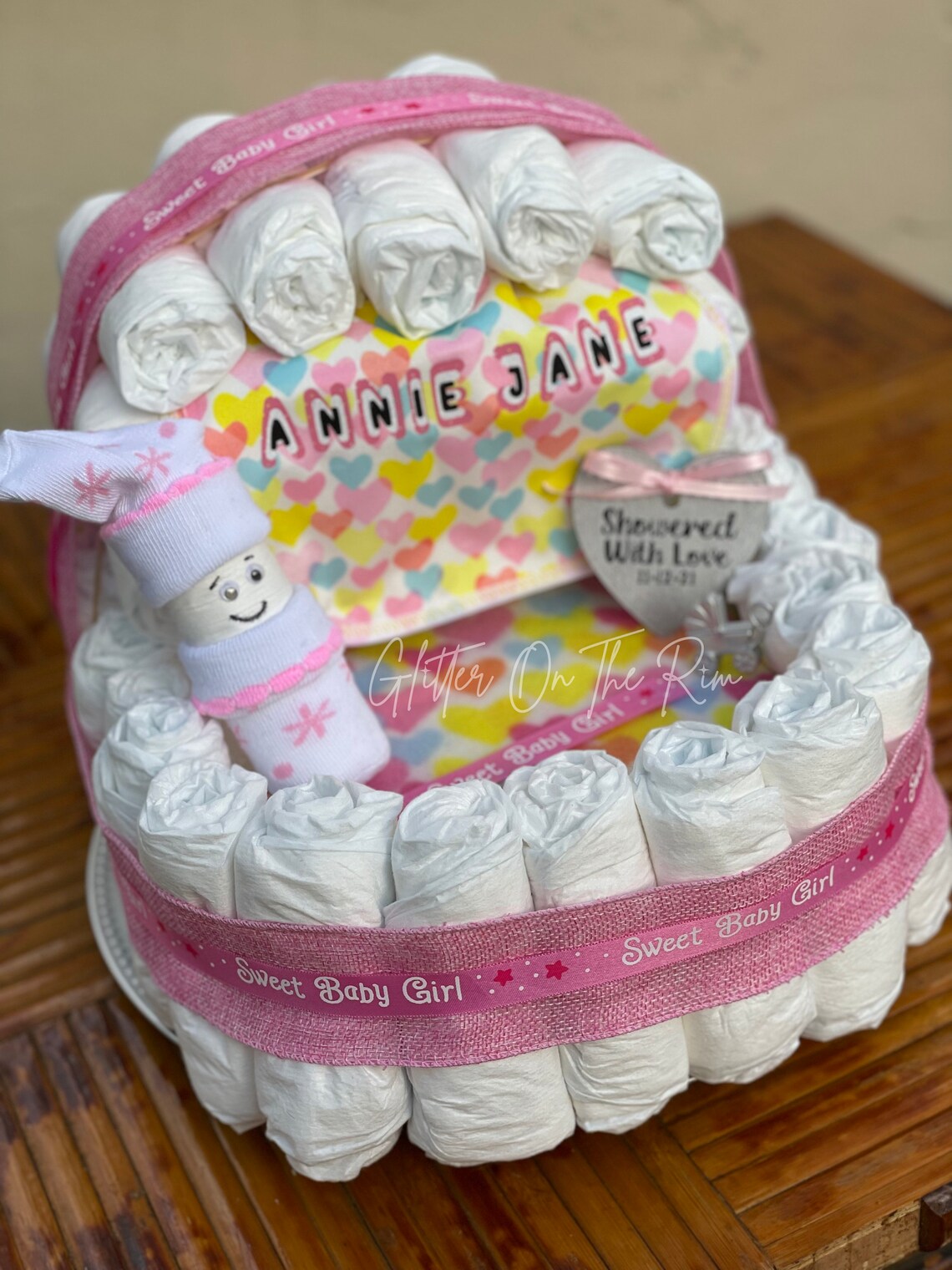 Decorated Baby Diaper Bassinet cake Gender Reveal or Baby Shower ...