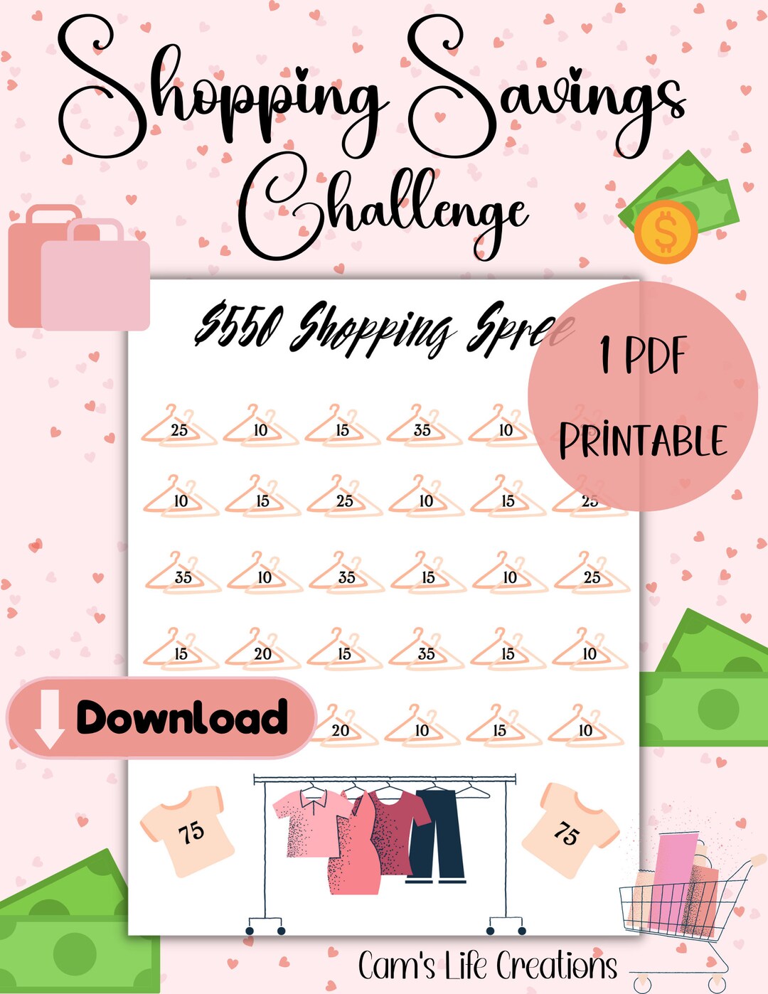 Shopping Challenge | Savings Challenge Printable | Savings Tracker - Etsy