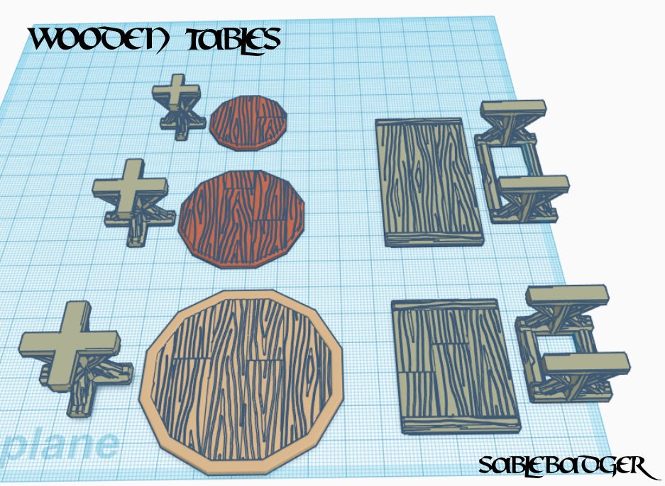 5 wooden tabes for RPG | modular terrain | scatter terrain for RPG or ...