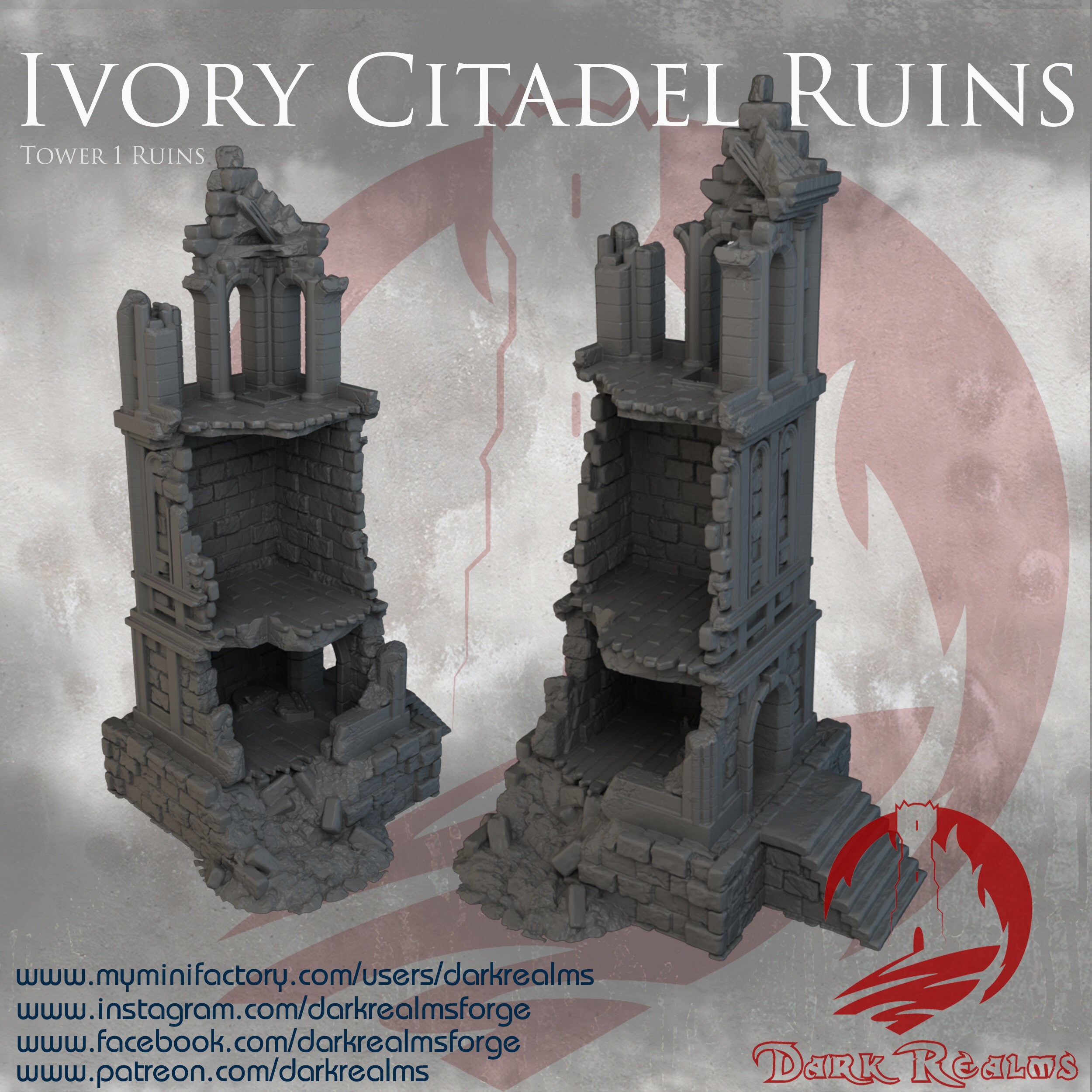 Tower Ruins, Large Ivory Citadel Ruin for Wargames Modular Terrain ...
