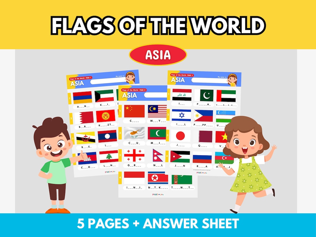 Flags of Asia Activity for Kids (A4 Digital Download) | Printable ...