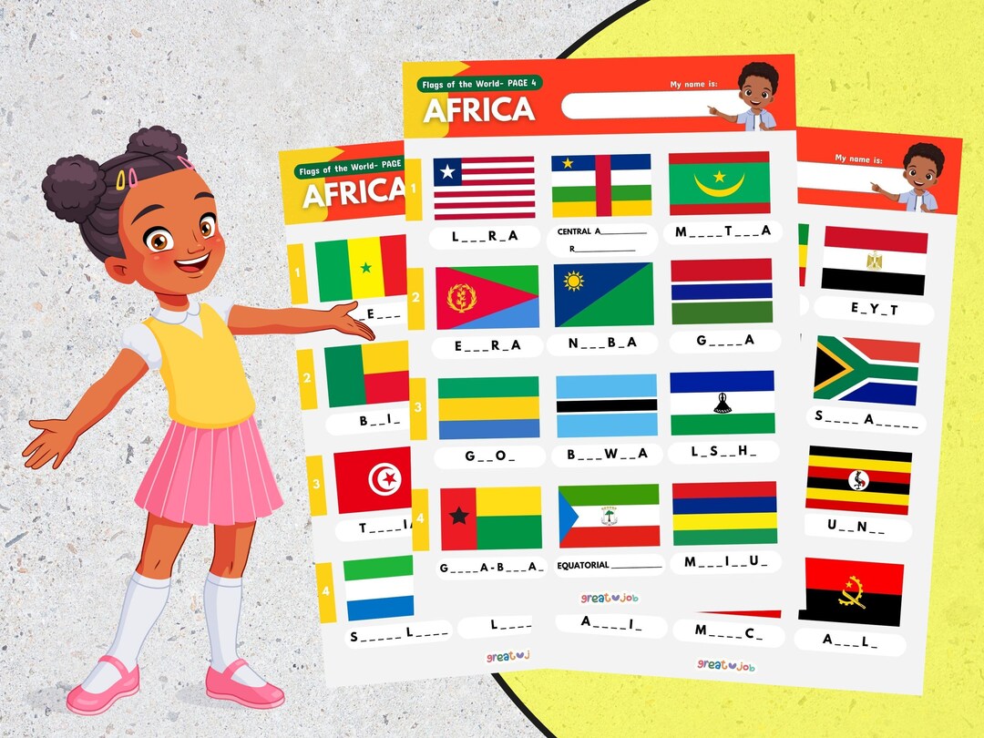 Flags of the World (AFRICA) Activity for Kids | 5 Pages + Answer Sheet ...