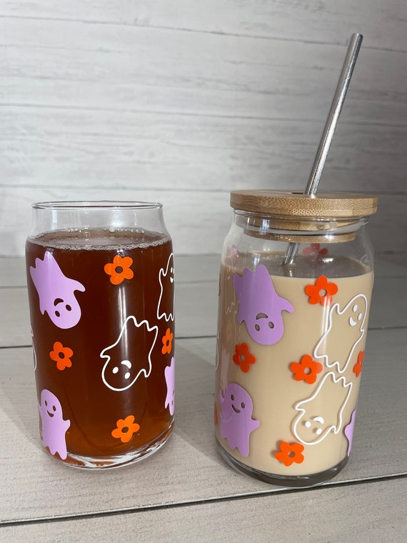 Ghost Cup Spooky Ghost and Floral Retro Daisy Iced Coffee - Etsy