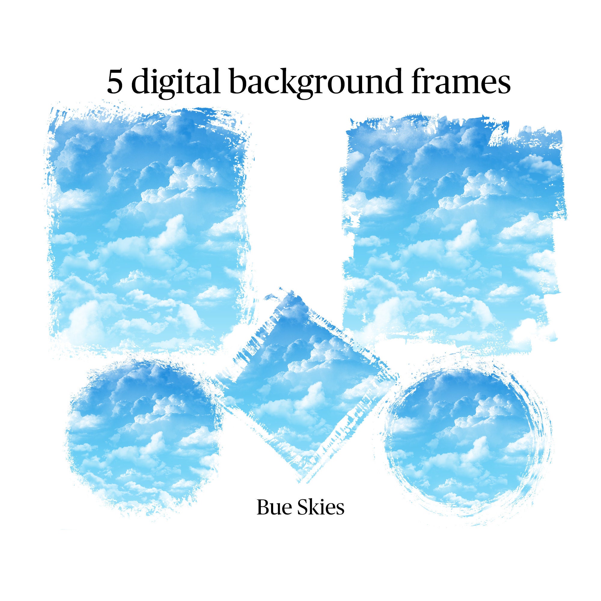 DIGITAL BACKGROUND FRAMES: Set 34 (blue Skies) - Png - Clip Art - Cut ...