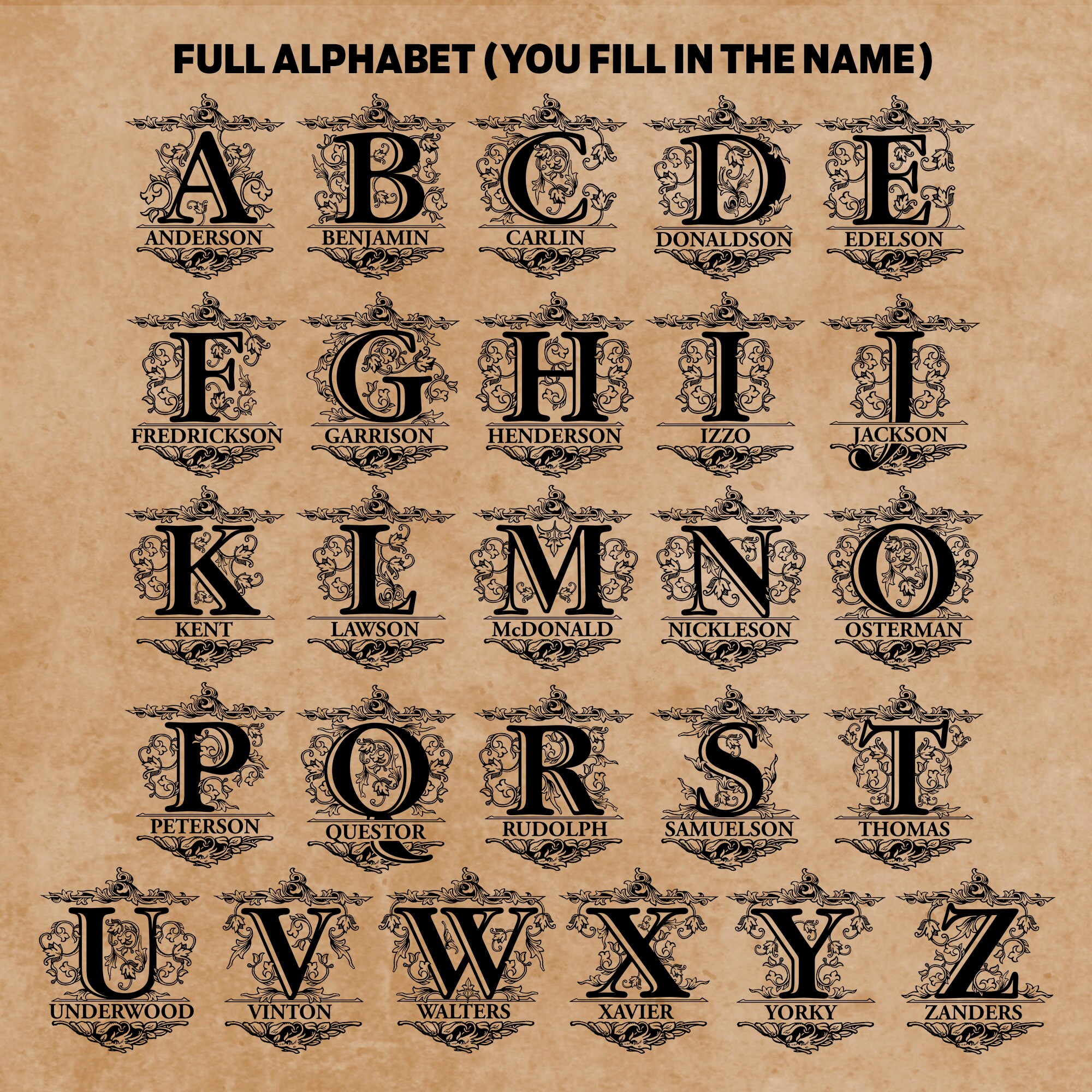 GOTHIC FLORAL Family Monogram Set 8 svg Png Eps Dxf - Etsy