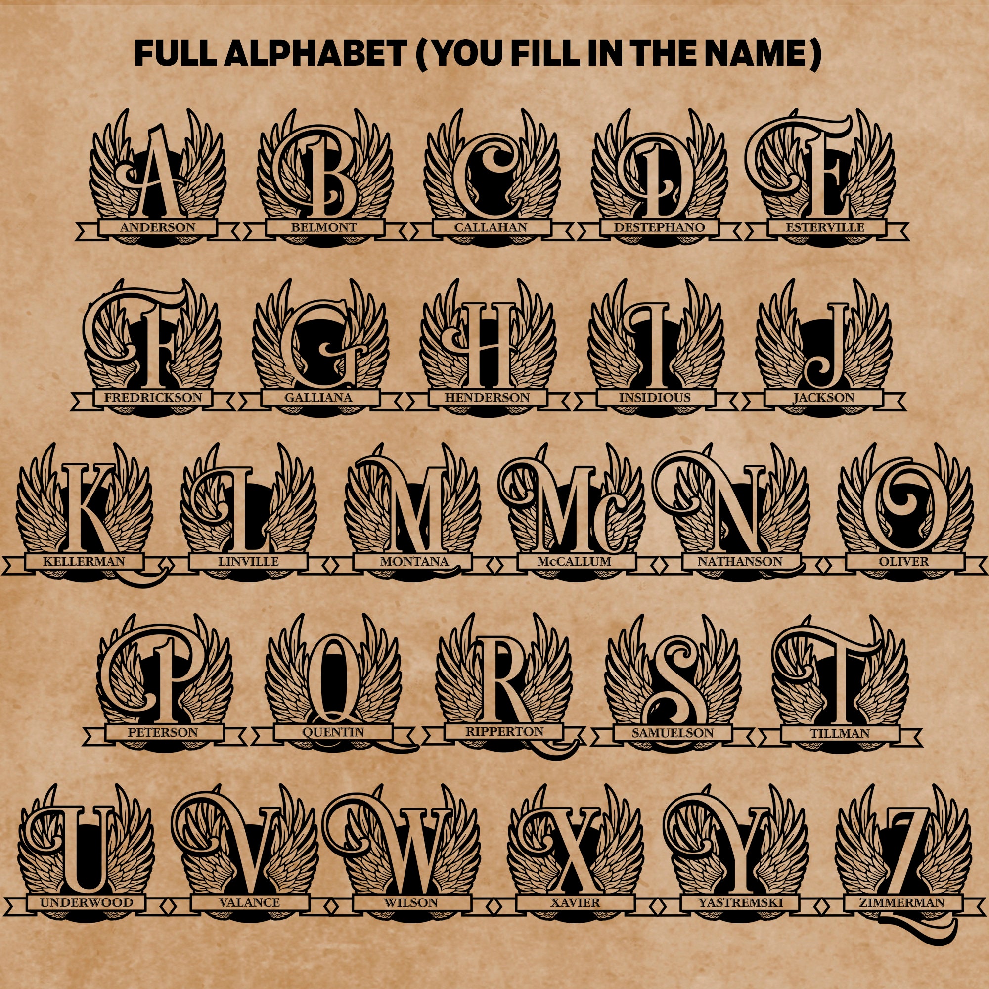 WINGS FAMILY MONOGRAMS Set 5 svg Png Eps Dxf Laser | Etsy