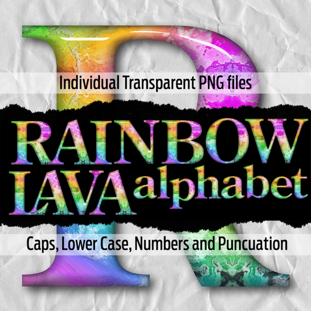 RAINBOW LAVA Serif Alphabet #95: Printable Transparent Png Files ...