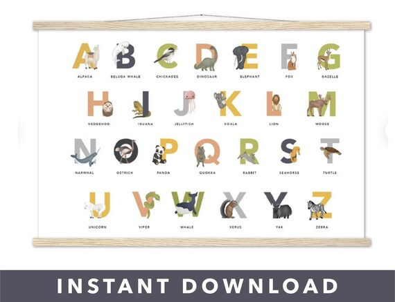 Alphabet Animals Poster Print Playroom Print ABC Nursery - Etsy