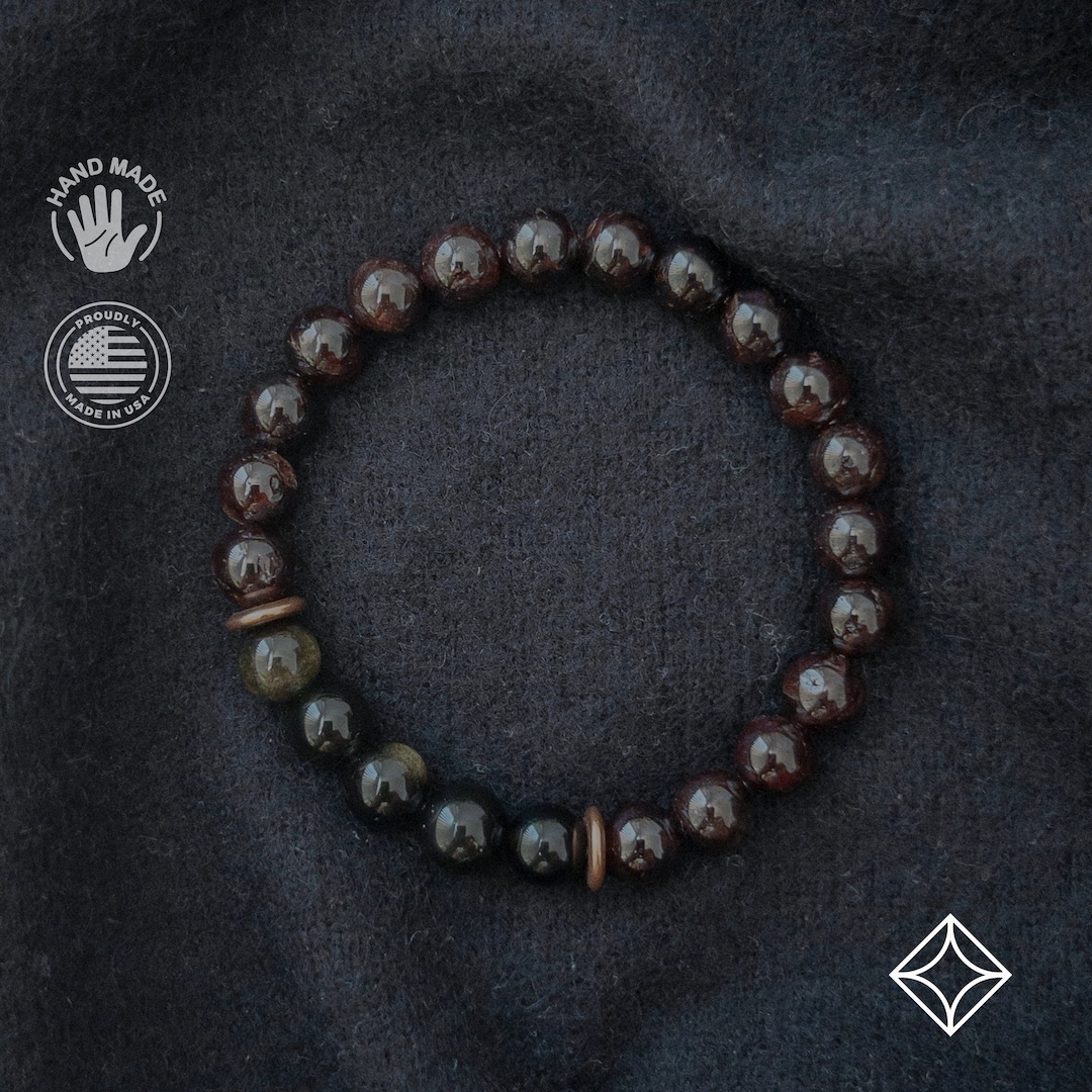 Mens Jewelry • Heavy Premium Beads • Red Garnet Bracelet • Black ...