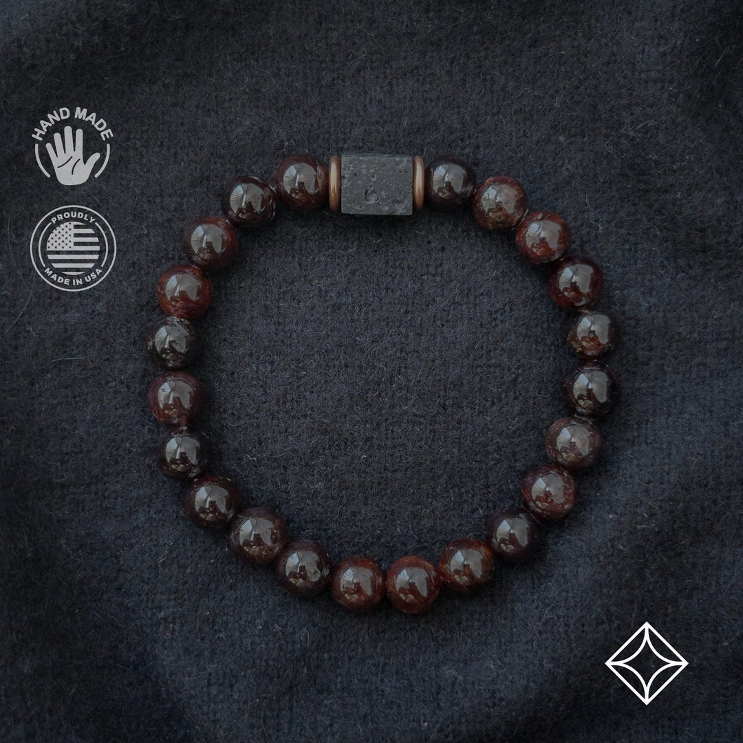 Mens Jewelry • Premium Heavy Bead • for Good Luck • Red Garnet Bracelet ...