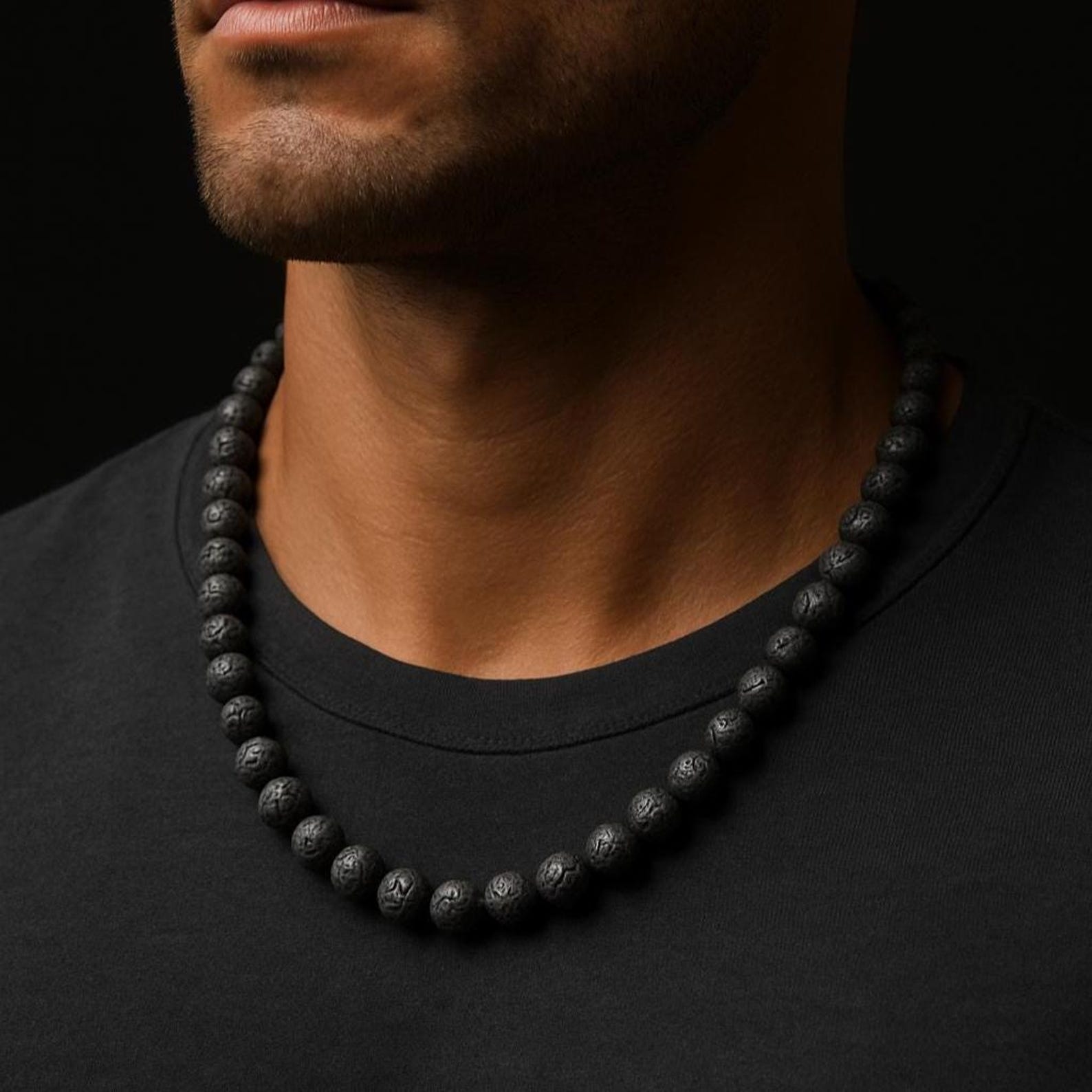 Mens Necklace • Mens Jewelry • Mens Beaded Necklace • Lava Stone ...