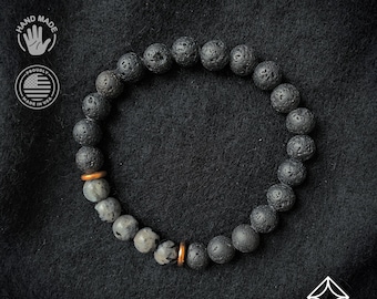 Black Obsidian and Larvikite Bracelet Man Jewelry Stretch Bracelet Man Bead Bracelet Heal ...