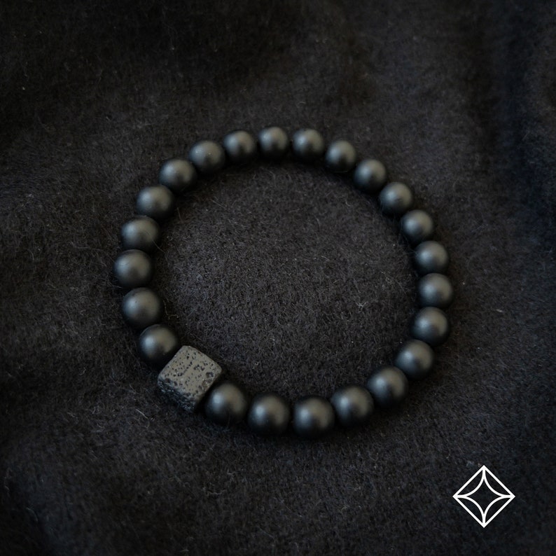 Matte Black Onyx With Cube Lava Balance Bracelet, Mens Bracelet, Womens ...