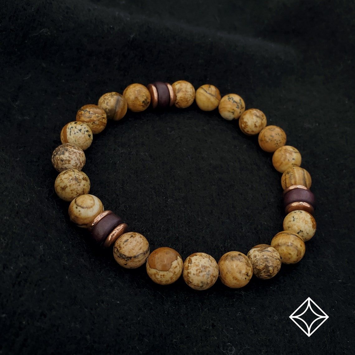 Sand Jasper With Wood Bracelet - Men Bracelet - Men Jewelry - Stretch ...
