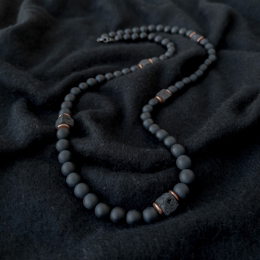 Mens Necklace • Mens Jewelry • Matte Black Onyx Necklace • Cube Lava ...