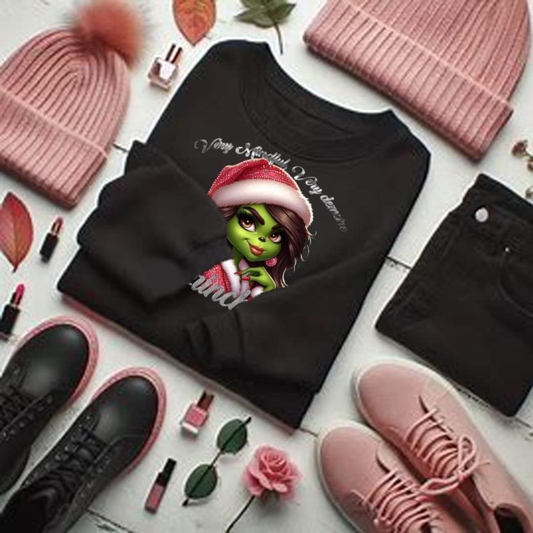 Pink Rhinestone Ms. Grinch PNG very Demure, Very Grinchy Digital ...