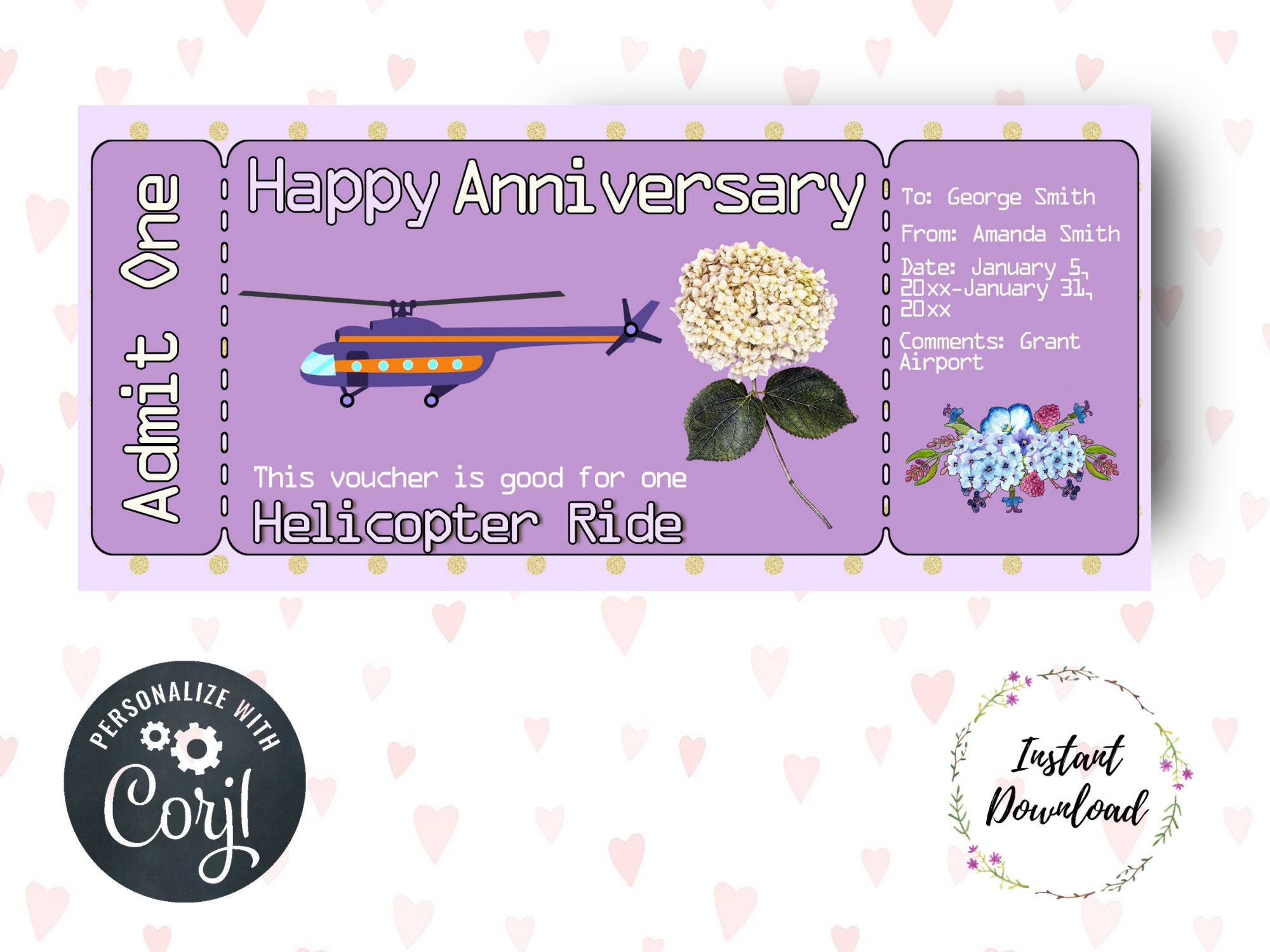 Editable Helicopter Ride Anniversary Voucher, Gift Certificate, Gift ...