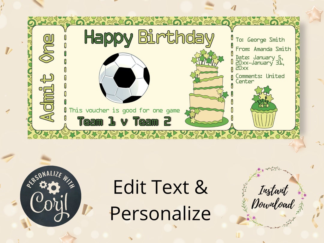 Editable Soccer Game Birthday Voucher, Gift Certificate, Gift Voucher ...